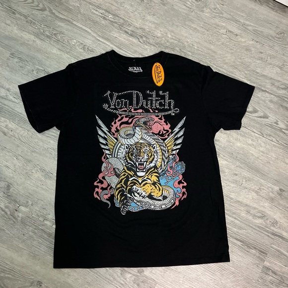 Von Dutch | Shirts | Von Dutch Black Tee Large With Tiger Graphic ...